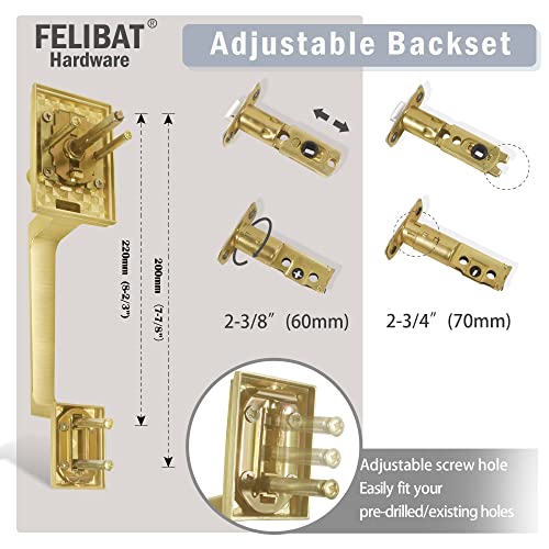 Felibat Front Door Handle,Satin Brass Front Door Lock Set with Single Cylinder Deadbolt and Door Lever,Entry Door Locksets