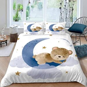 quilt cover twin size cartoon bear 3d bedding sets moon duvet cover breathable hypoallergenic stain wrinkle resistant microfiber with zipper closure,beding set with 2 pillowcase