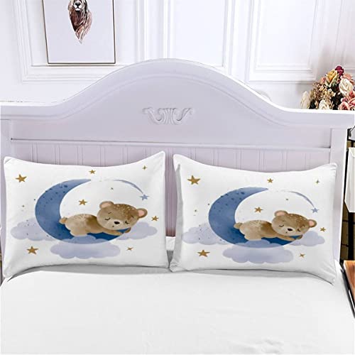 Quilt Cover Twin Size Cartoon Bear 3D Bedding Sets Moon Duvet Cover Breathable Hypoallergenic Stain Wrinkle Resistant Microfiber with Zipper Closure,beding Set with 2 Pillowcase