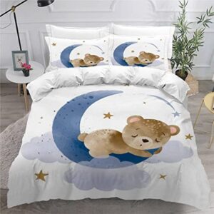 Quilt Cover Twin Size Cartoon Bear 3D Bedding Sets Moon Duvet Cover Breathable Hypoallergenic Stain Wrinkle Resistant Microfiber with Zipper Closure,beding Set with 2 Pillowcase