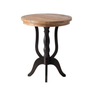 LONYKE Rustic Accent End Table, Farmhouse Side Table with Natural Top for Family, Dining or Living Room, Handcrafted Finish, Black