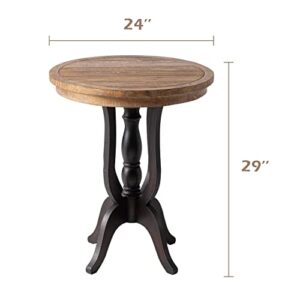 LONYKE Rustic Accent End Table, Farmhouse Side Table with Natural Top for Family, Dining or Living Room, Handcrafted Finish, Black