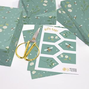 CENTRAL 23 Floral Wrapping Paper For Women- 6 Sheets Green Gift Wrap Paper - Wedding Gift Wrapping Paper - Flowers and Bees - Comes With Fun Stickers