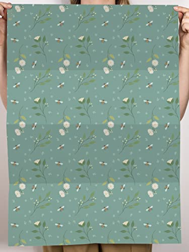 CENTRAL 23 Floral Wrapping Paper For Women- 6 Sheets Green Gift Wrap Paper - Wedding Gift Wrapping Paper - Flowers and Bees - Comes With Fun Stickers