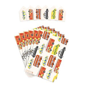 CENTRAL 23 Vehicles Wrapping Paper - Boy Birthday Wrapping Paper - 6 Sheets Gift Wrap - Firetruck - Taxi Cab - Bus - Comes With Fun Stickers - Recyclable