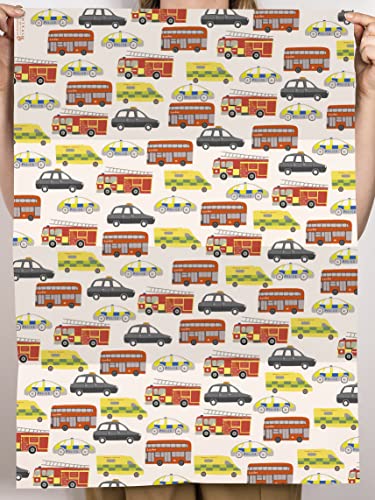 CENTRAL 23 Vehicles Wrapping Paper - Boy Birthday Wrapping Paper - 6 Sheets Gift Wrap - Firetruck - Taxi Cab - Bus - Comes With Fun Stickers - Recyclable