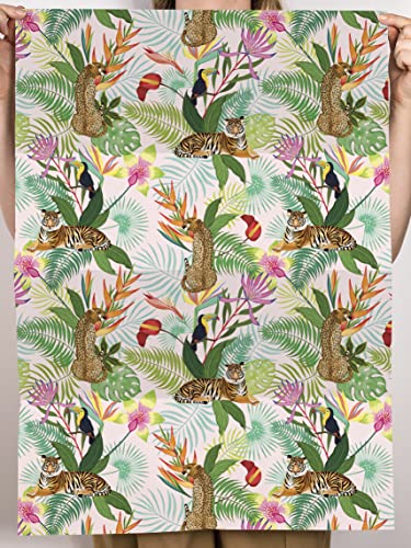 CENTRAL 23 Wilderness Wrapping Paper - Tropical Jungle - 6 Sheets Green Gift Wrap - Leopard - Tiger - For Birthday Baby Shower - Comes With Fun Stickers - Recyclable