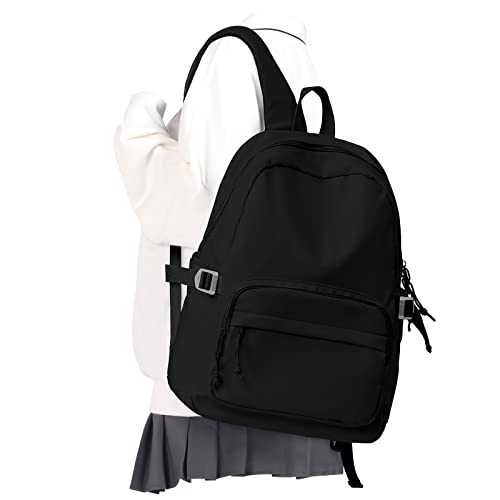 winspansy Small Travel Backpack For Women Men Aesthetic Lightweight Daypack Simple Cute Backpack Waterproof College bag Fit 14 Inch Laptop, Black