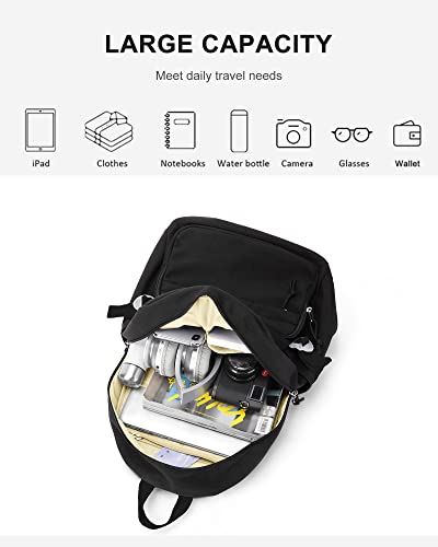 winspansy Small Travel Backpack For Women Men Aesthetic Lightweight Daypack Simple Cute Backpack Waterproof College bag Fit 14 Inch Laptop, Black