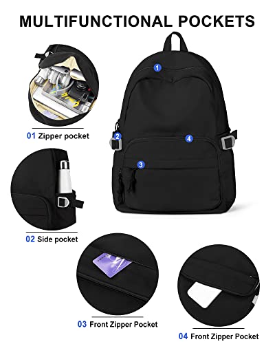 winspansy Small Travel Backpack For Women Men Aesthetic Lightweight Daypack Simple Cute Backpack Waterproof College bag Fit 14 Inch Laptop, Black