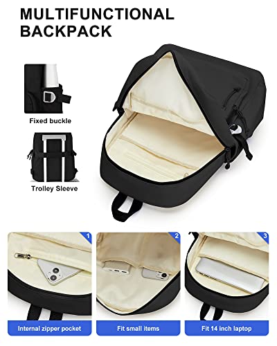 winspansy Small Travel Backpack For Women Men Aesthetic Lightweight Daypack Simple Cute Backpack Waterproof College bag Fit 14 Inch Laptop, Black