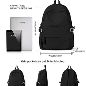 winspansy Small Travel Backpack For Women Men Aesthetic Lightweight Daypack Simple Cute Backpack Waterproof College bag Fit 14 Inch Laptop, Black