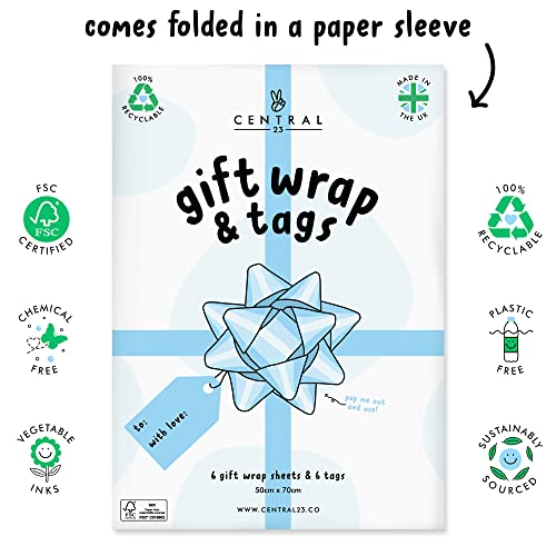 CENTRAL 23 Happy Birthday Wrapping Paper For Boys - 6 Sheets Green Gift Wrap - Dinosaur Wrapping Paper - For Kids Baby Toddler Children - Comes With Fun Stickers