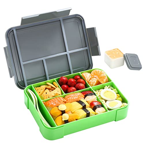 LOVINA Bento Box for Adult Kids, Stylish Teens Adult Lunch Box Containers With 5 Compartments, Durable, Microwave/Dishwasher Safe, BPA-Free, Perfect for On-the-Go Meal(Grey)