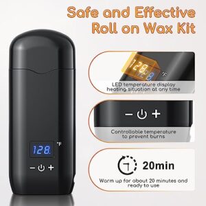 Roll On Wax Kit, Wax Roller Kit for Hair Removal, Depilatory Wax Roller Kit Includes 2 Honey Soft Wax Cartridge & 100 Non-Woven Wax Strips, Portable Wax Heater Machine for Women & Men