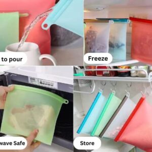 Silicone Reusable Storage Bags (1500ml | 2 Bags) with Stand By Nuccun, Airtight Ziplocks | Freeze | Microwave | Dishwasher Safe