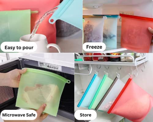 Silicone Reusable Storage Bags (1500ml | 2 Bags) with Stand By Nuccun, Airtight Ziplocks | Freeze | Microwave | Dishwasher Safe