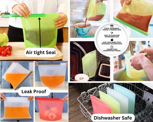 Silicone Reusable Storage Bags (1500ml | 2 Bags) with Stand By Nuccun, Airtight Ziplocks | Freeze | Microwave | Dishwasher Safe