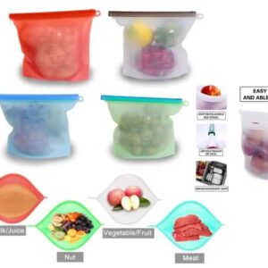 Silicone Reusable Storage Bags (1500ml | 2 Bags) with Stand By Nuccun, Airtight Ziplocks | Freeze | Microwave | Dishwasher Safe