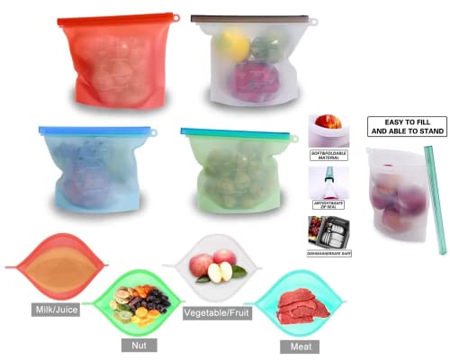 Silicone Reusable Storage Bags (1500ml | 2 Bags) with Stand By Nuccun, Airtight Ziplocks | Freeze | Microwave | Dishwasher Safe