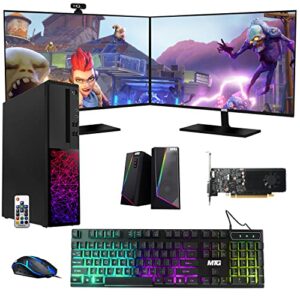 gaming desktop pc, intel i5 6th, techmagnet galaxy, 16gb ram, 1tb ssd, mtg new dual 24 inch monitor, rgb keyboard mouse, gt 1030, speaker, webcam, win 10 pro (renewed)