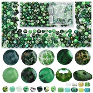 glass beads jewelry making kit, fresh green color-900pcs include 8mm assorted beads, 4mm bicone crystal beads, 2-4mm spacer seed beads for diy bracelet , earring necklace pendants making supplies