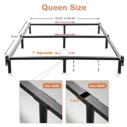 Realuson Basics Metal Bed Frame Queen Size,7 Inch Low to Ground Bed Base 9-Leg Support for Box Spring and Mattress,Heavy Duty Sturdy Black Bedframe,Tool-Free Easy Assembly