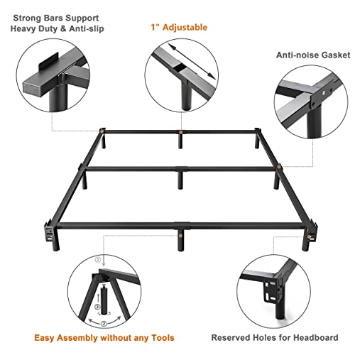 Realuson Basics Metal Bed Frame Queen Size,7 Inch Low to Ground Bed Base 9-Leg Support for Box Spring and Mattress,Heavy Duty Sturdy Black Bedframe,Tool-Free Easy Assembly