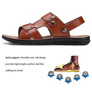 JOMENZE Sandals for Mens Leather Sandals Open Toe Back Strap Anti-Slip Comfortable Casual Slide Sandals Khaki 42