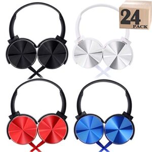 yoley 24 packs classroom headphones bulk for kids school students children, wholesale class set durable earphones, individually bagged (24 pack mixed)