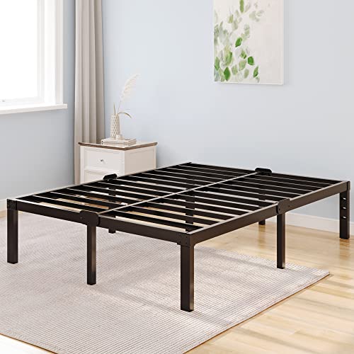 Kydins Platform Bed Frame Queen Size with Storage Headboard Compatible 14 Inch High Metal No Box Spring Needed Black Mattress Foundation Heavy Duty Steel Slat