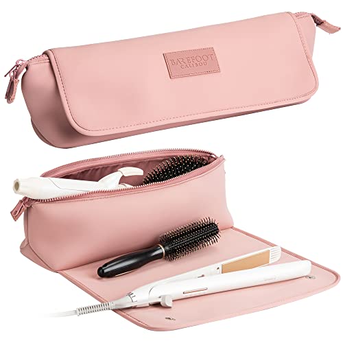 Barefoot Caribou Hair Tools Travel Bag and Heat Resistant Mat for Flat Irons, Straighteners, Curling Iron, and Haircare Accessories, 2-in-1 design, with Interior Pockets, Portable Organizer, Neoprene (Dune)