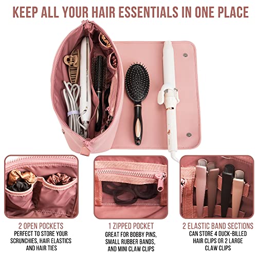 Barefoot Caribou Hair Tools Travel Bag and Heat Resistant Mat for Flat Irons, Straighteners, Curling Iron, and Haircare Accessories, 2-in-1 design, with Interior Pockets, Portable Organizer, Neoprene (Dune)