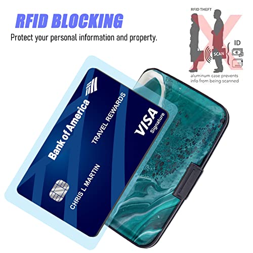 Maicican Credit Card Holder, Mini RFID Blocking Aluminum Wallet Slim Metal Hard Case Travel Wallet ID Case for Women and Men, 4.3 x 2.9 Inches, Blue sea