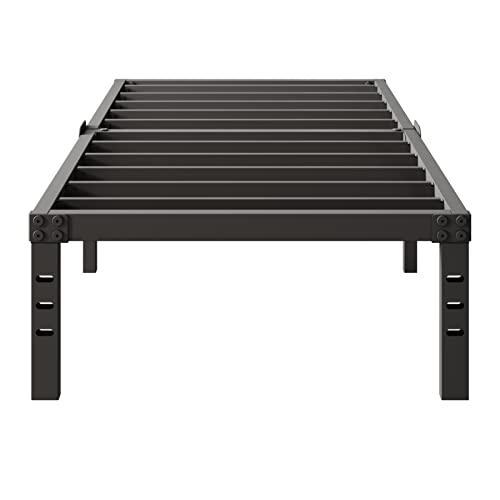 Kydins Bed Frame Twin Size with Storage Headboard Holes Black Metal Platform Bed Frames No Box Spring Needed 3500 Lbs Noise-Free Non-Slip Heavy Duty Mattress Foundation 16 Inch