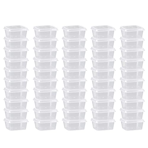 OULIGET Plastic Souffle Cups,Disposable Clear Leak Proof Sauce Cup With Hinged Lid,Used for Various Sauces,Food Samples,Storage Crafts,2 OZ,Square 50 Pieces