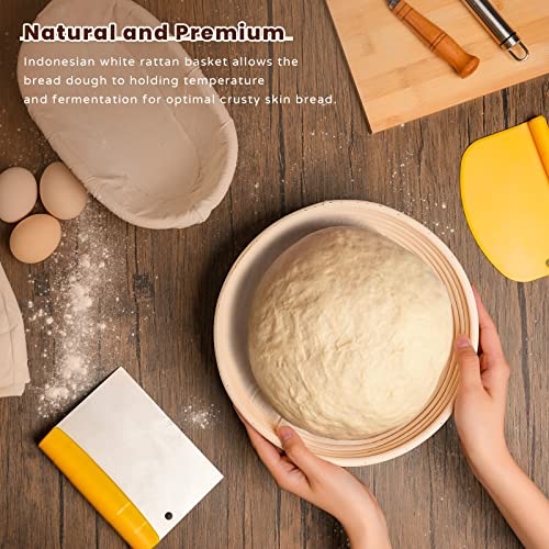 Sourdough Bread Baking Supplies CODOGOY 10 inch Oval & 9 inch Round Banneton Bread Proofing Basket Set Include Food Thermometer