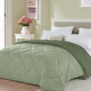 seward park full/queen size reversible comforter girls bedding lightweight microfiber fill bedspread all season fall warm blanket sage green/forest green