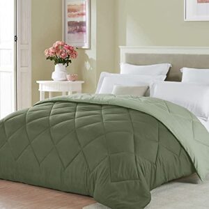 Seward Park Full/Queen Size Reversible Comforter Girls Bedding Lightweight Microfiber Fill Bedspread All Season Fall Warm Blanket Sage Green/Forest Green