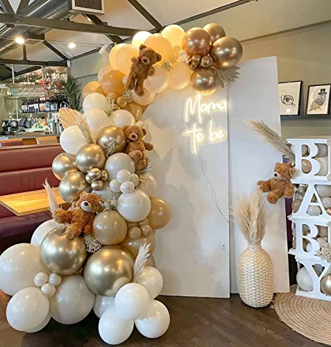 Boho Balloon Garland Arch Kit, 147Pcs White Sand Gold Balloons Garland Kit Neutral Balloon Arch Kit for Baby Shower Bridal Shower Wedding Birthday Party Decorations