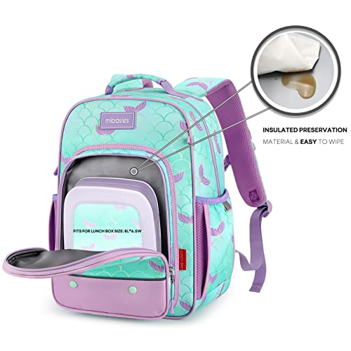 mibasies Girls Backpack for Elementary School, Backpack for Girls 5-8, Large Capacity Kids Backpacks for Girls(Mermaid)