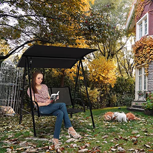 Tangkula 2 Person Porch Swing, Patio Swing with Adjustable Canopy, Comfortable Fabric Seat & Heavy-Duty Steel Frame, Outdoor Canopy Swing for Patio, Garden, Poolside (Black)