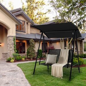 Tangkula 2 Person Porch Swing, Patio Swing with Adjustable Canopy, Comfortable Fabric Seat & Heavy-Duty Steel Frame, Outdoor Canopy Swing for Patio, Garden, Poolside (Black)