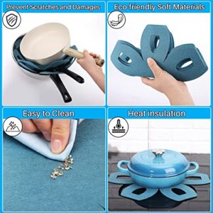 MUAKIOY Pot and Pan Protectors, Set of 20 and 4 Different Size, Max 15"D, High-Density Felt Pads Cookware Separators Dividers Anti-Slip to Avoid Scratching or Marring When Stacking, Teal