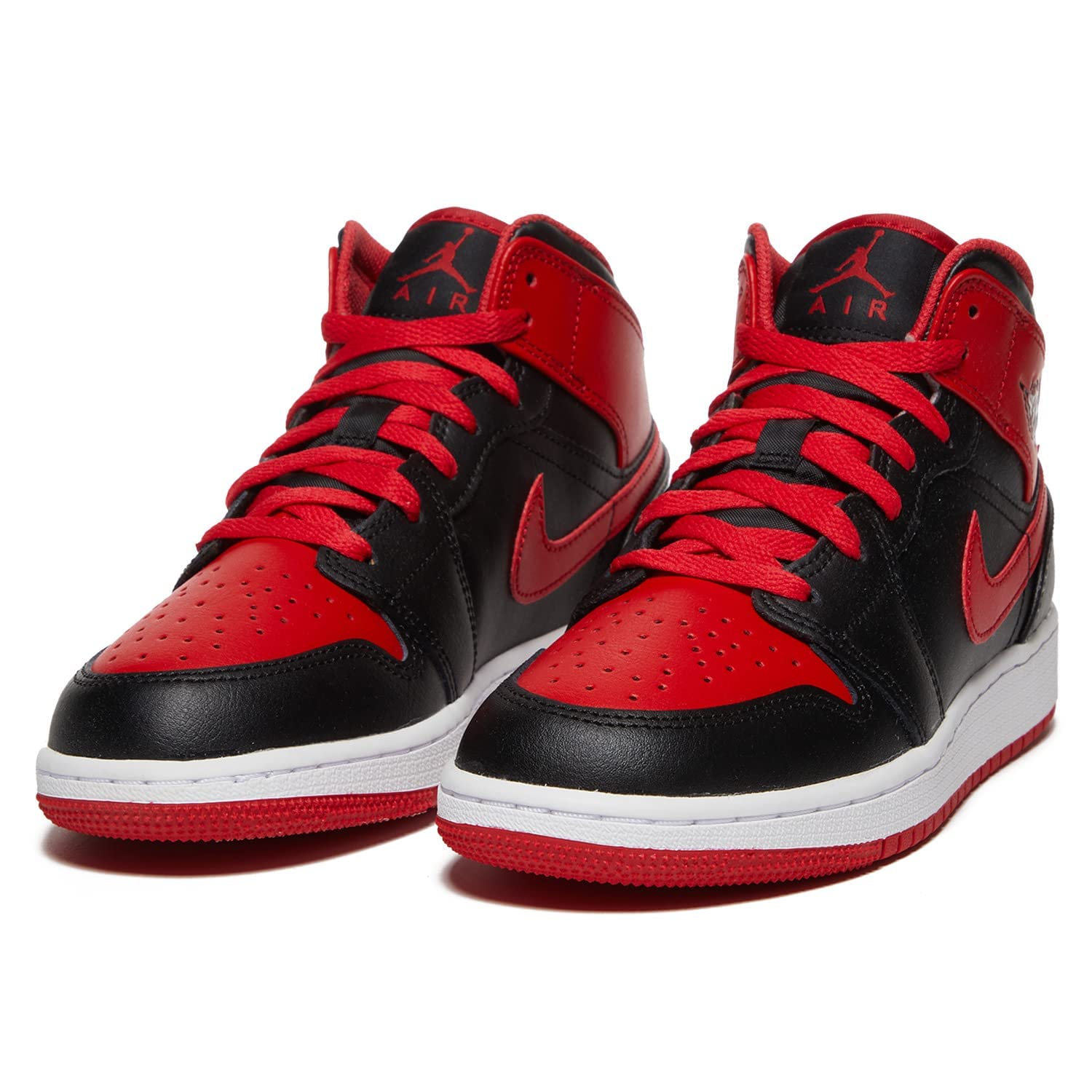 Jordan Air 1 Mid (Big Kid) Black/Fire Red-white 4 Big Kid