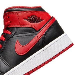 Jordan Air 1 Mid (Big Kid) Black/Fire Red-white 4 Big Kid