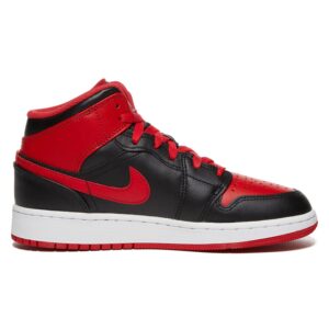 Jordan Air 1 Mid (Big Kid) Black/Fire Red-white 4 Big Kid