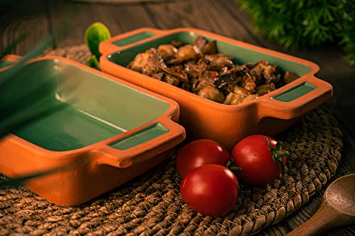 LUKSYOL Handmade Terracotta Rectangular Oven Tray - Authentic Mexican Pottery for Tajine, Moroccan, Indian Cooking | Oven-Safe Clay Pan for Baking and Slow-Cooking | Lead-Free and Versatile Clay Cookware