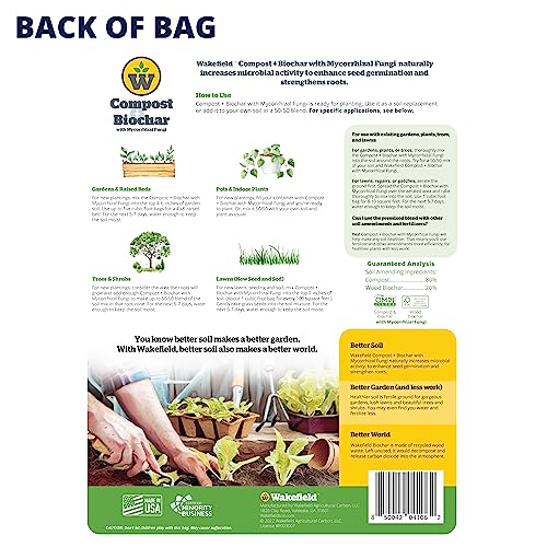 Wakefield Compost + Biochar with Mycorrhizal Fungi – Premium Aged Organic Compost with Mycorrhizal Fungi, Blended with 100% Biochar – 1 cu/ft