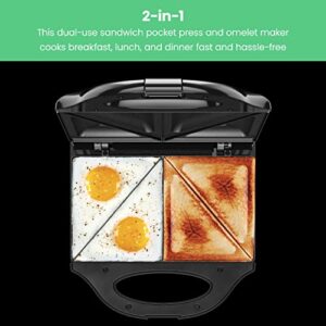 Chefman Portable Sandwich Maker, Compact, Nonstick, Electric Omelet Maker, Panini Press, Pocket Sandwich Press, and Quesadilla Maker, with Indicator Lights, Locking Lid, and Cord Storage